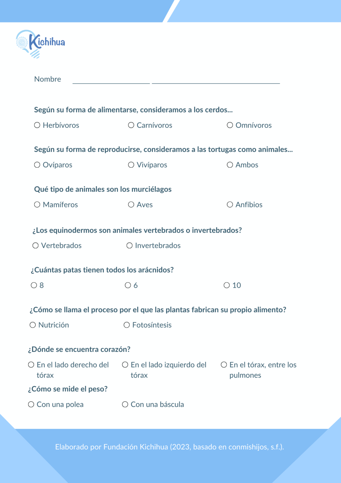 Cuestionario de ciencias naturales - Kichihua